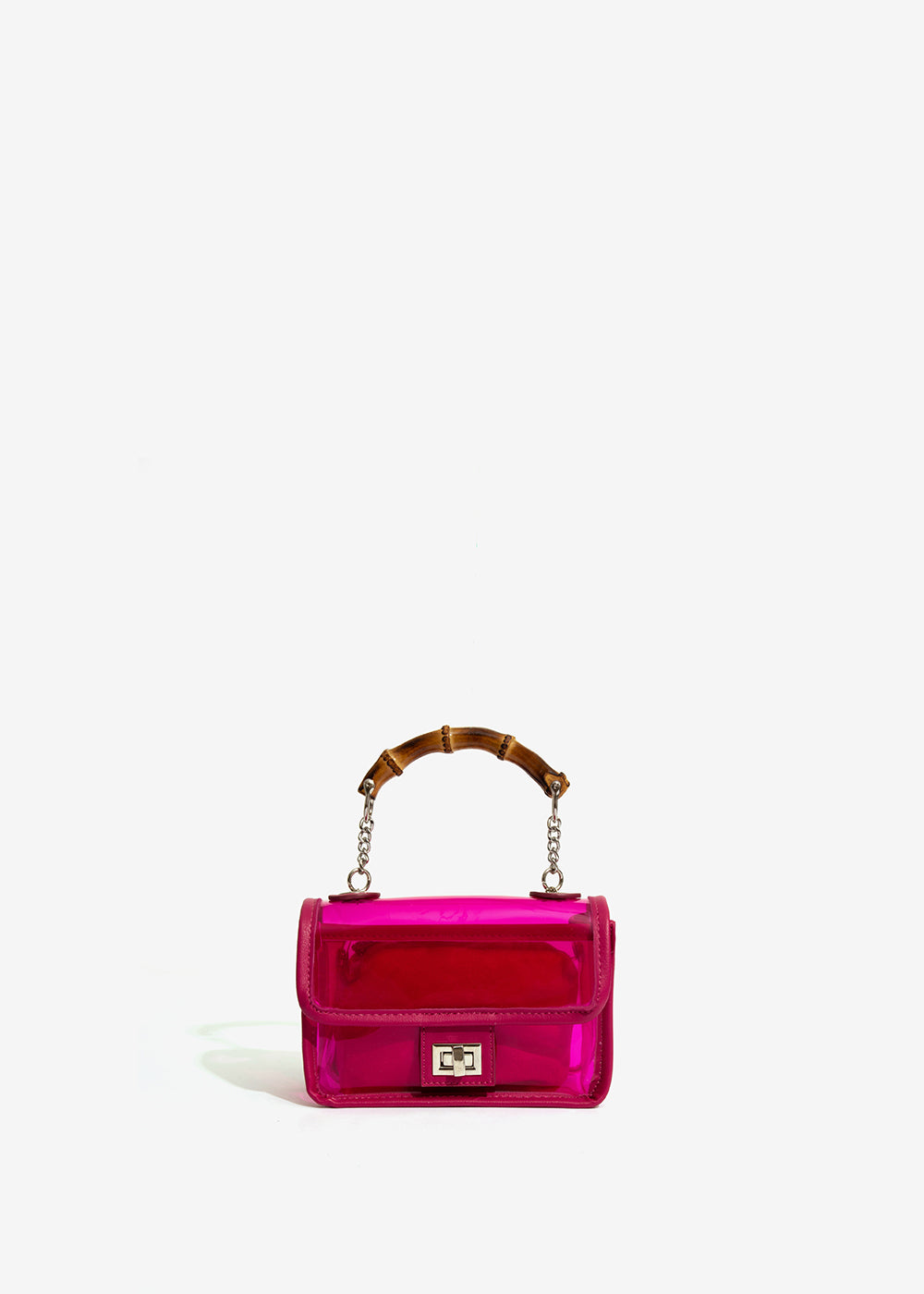 HANDBAG IN PVC FUCHSIA TRIMS AND BAMBOO HANDLE – Nalì